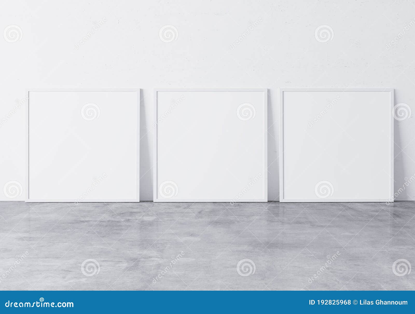 Three White Square Frames Standing on Concrete Gray Floor with White ...