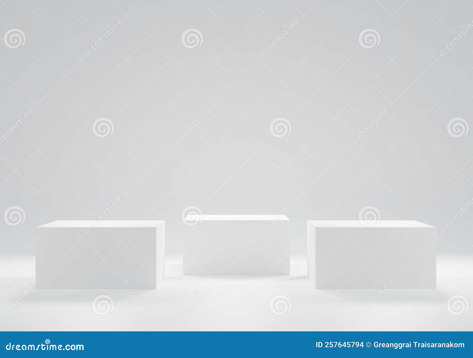 Three White Square Podiums and Abstract Background. Stock Illustration ...