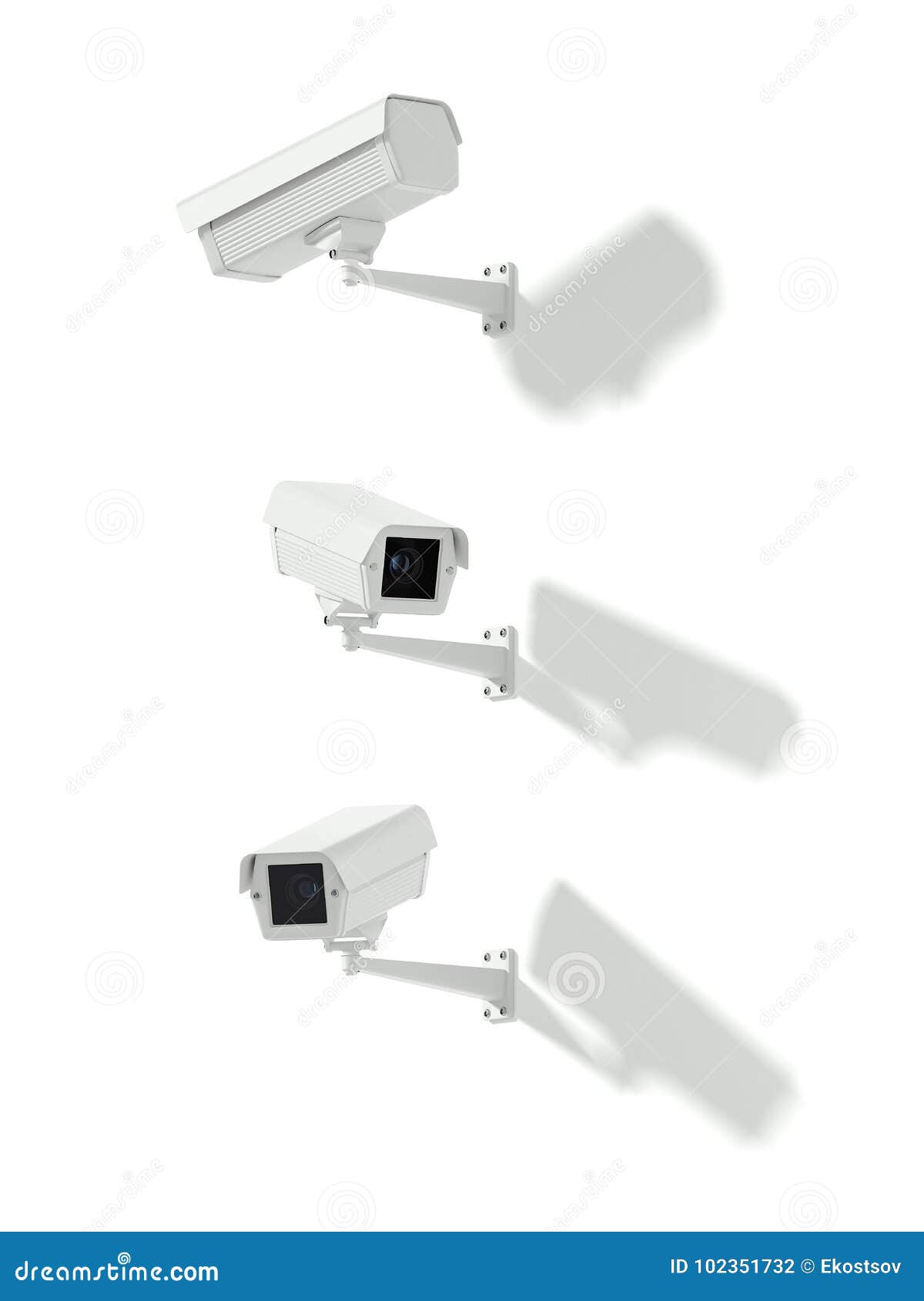 Three White Street Cameras. 3d Rendering Stock Illustration ...