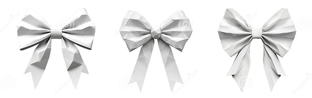 Three White, Stylized, Geometric Bows are Isolated on a Transparent ...
