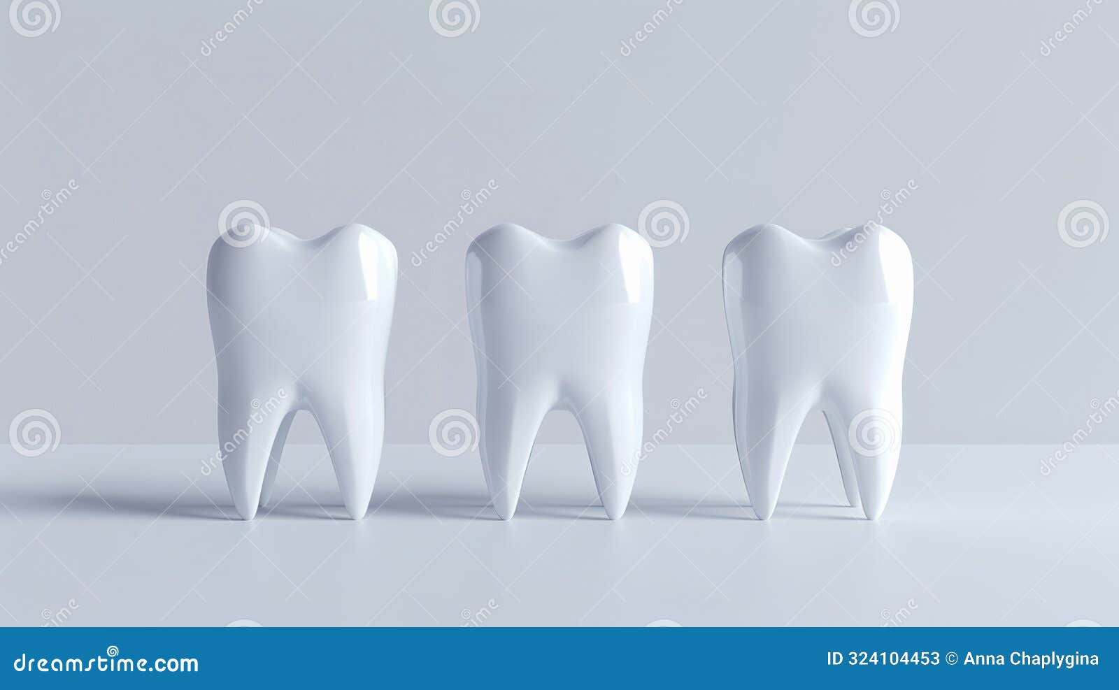 Three White Teeth Molar Model, Plain Background, Dental Health Concept ...