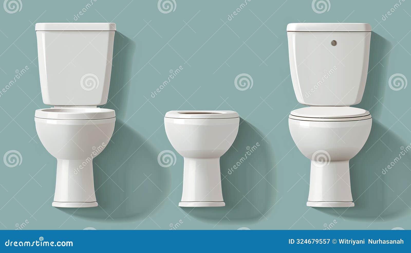 Three White Toilets on a Blue Background Stock Illustration ...