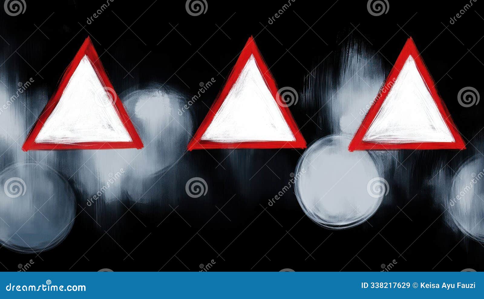 Three White Triangles with Red Borders Against a Dark Background ...