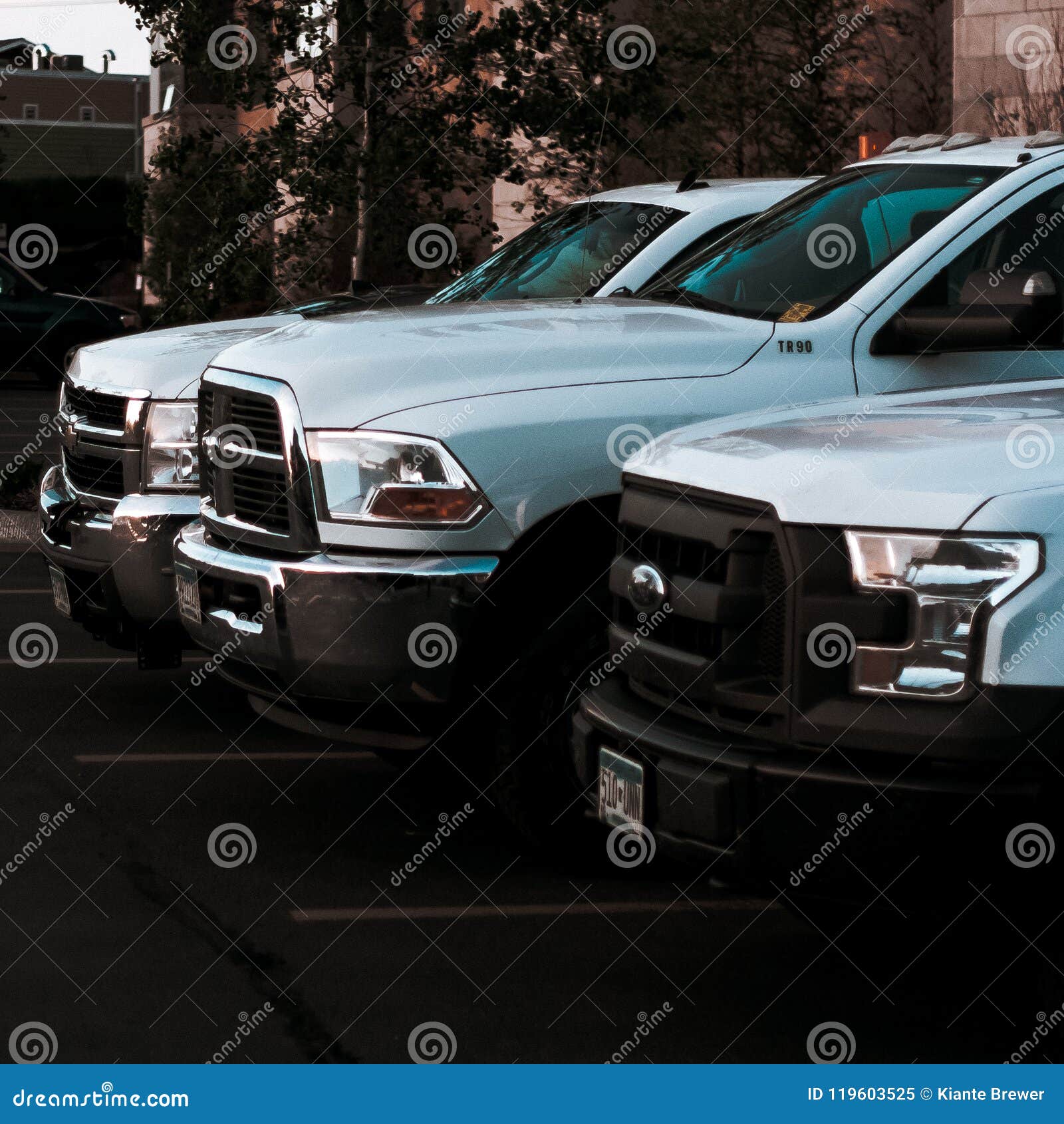 Three White Work Trucks in a Row Editorial Image - Image of move, blue ...