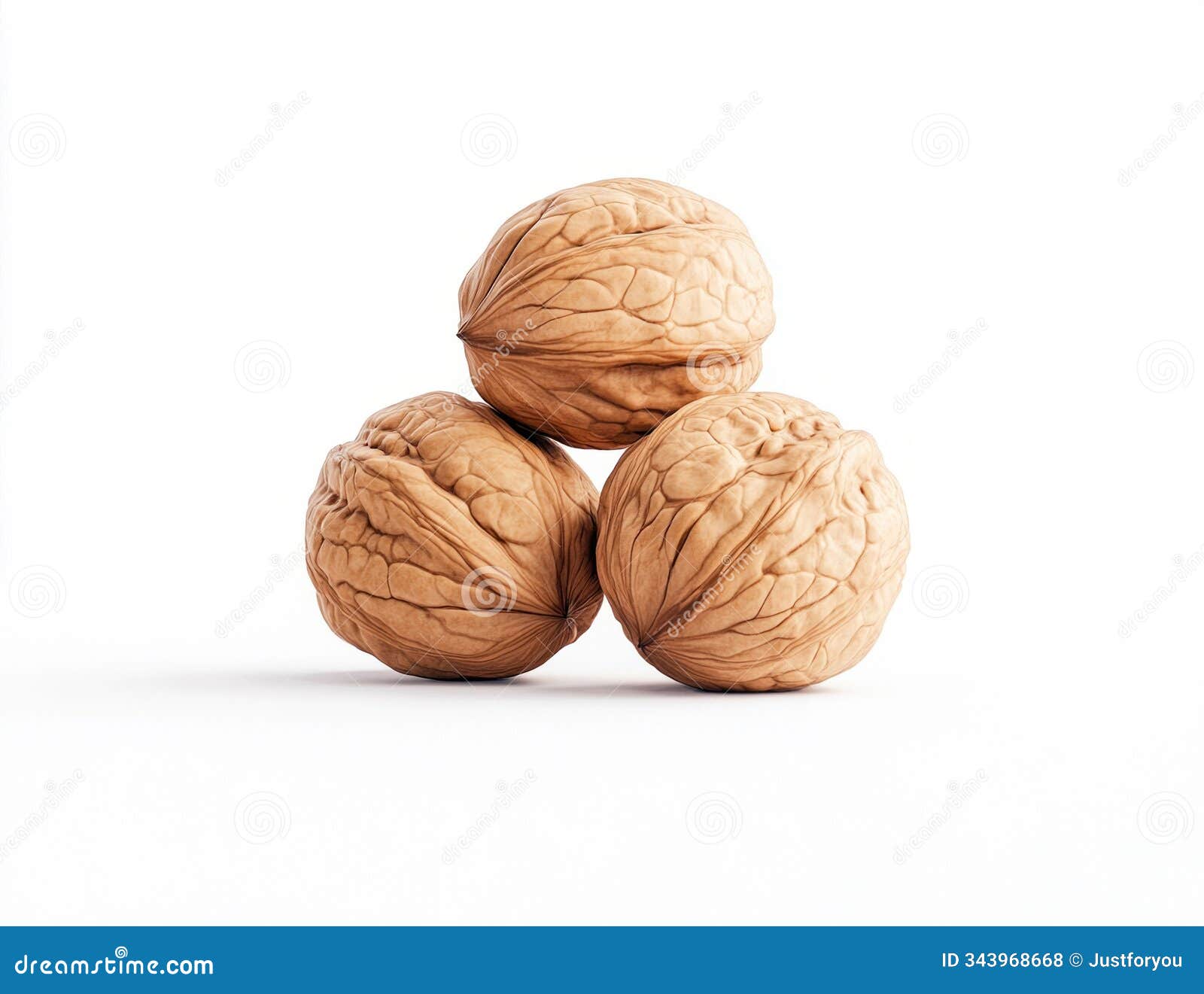 Three Whole Walnuts Stacked on White Background Stock Illustration ...