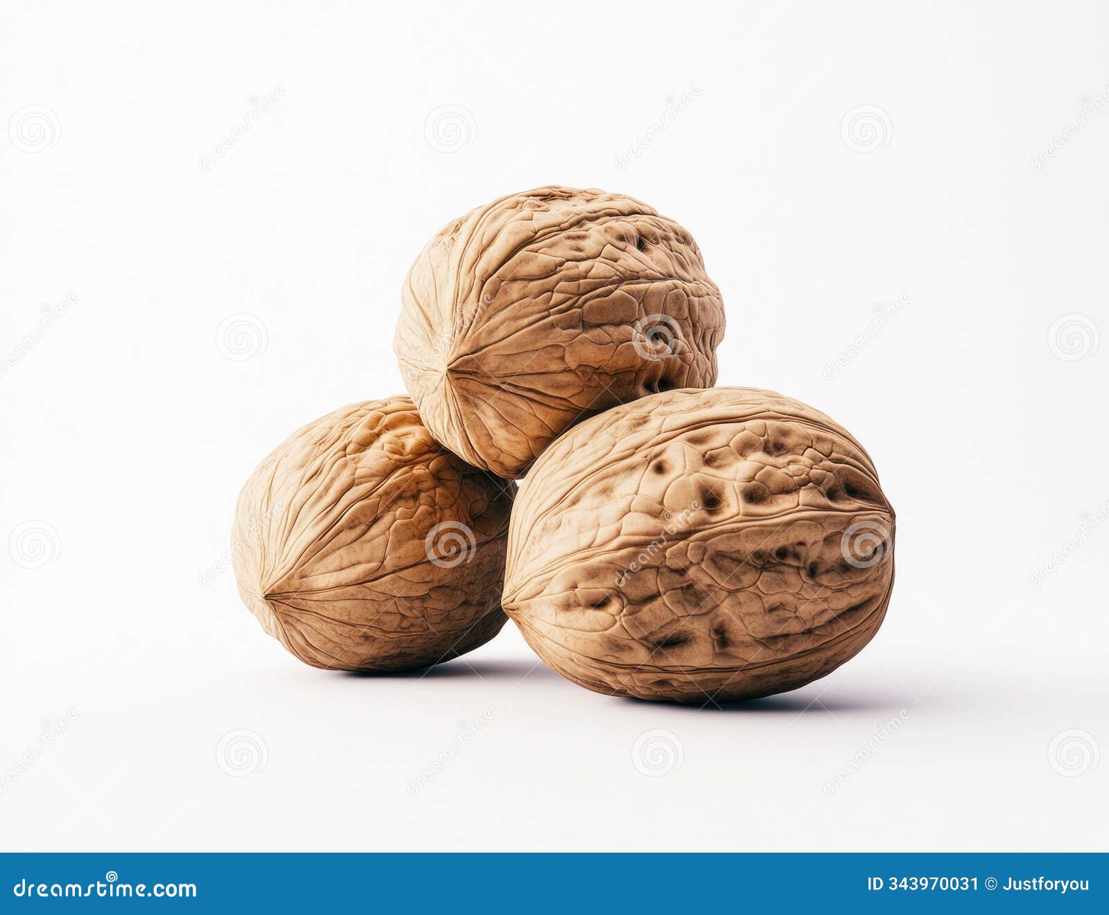 Three Whole Walnuts Stacked on White Background Stock Illustration ...