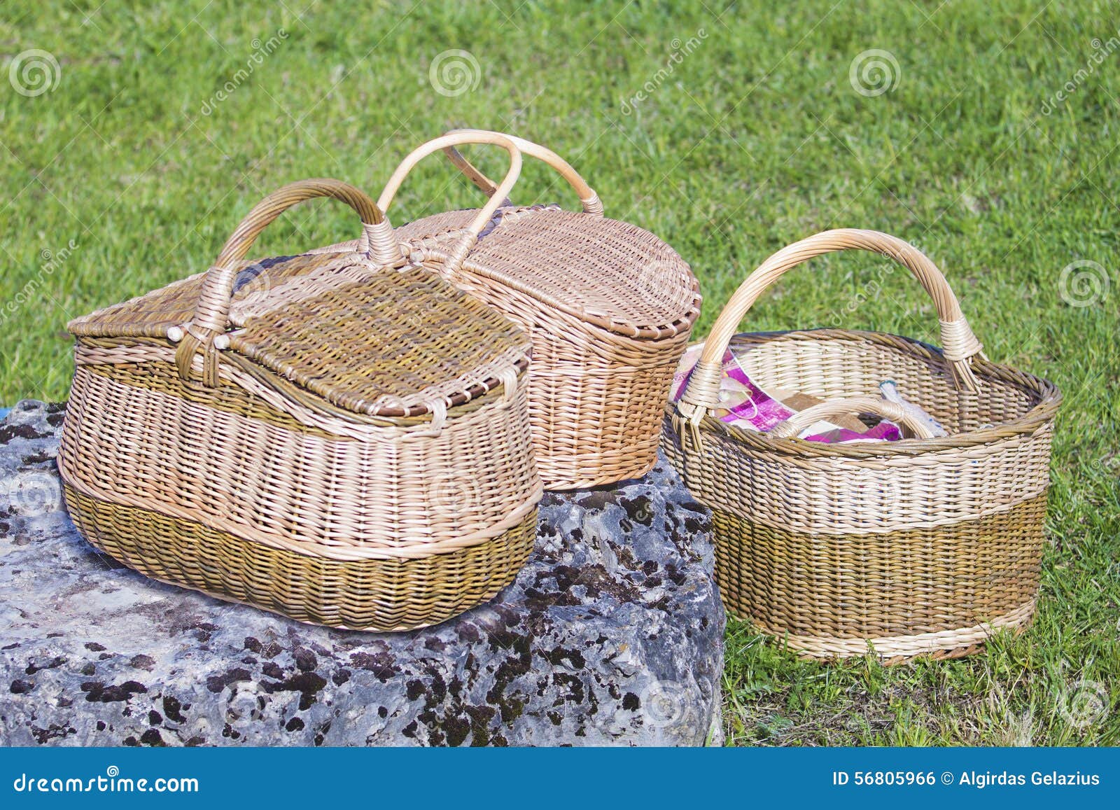 Three wicker baskets stock photo. Image of handmade, rough - 56805966