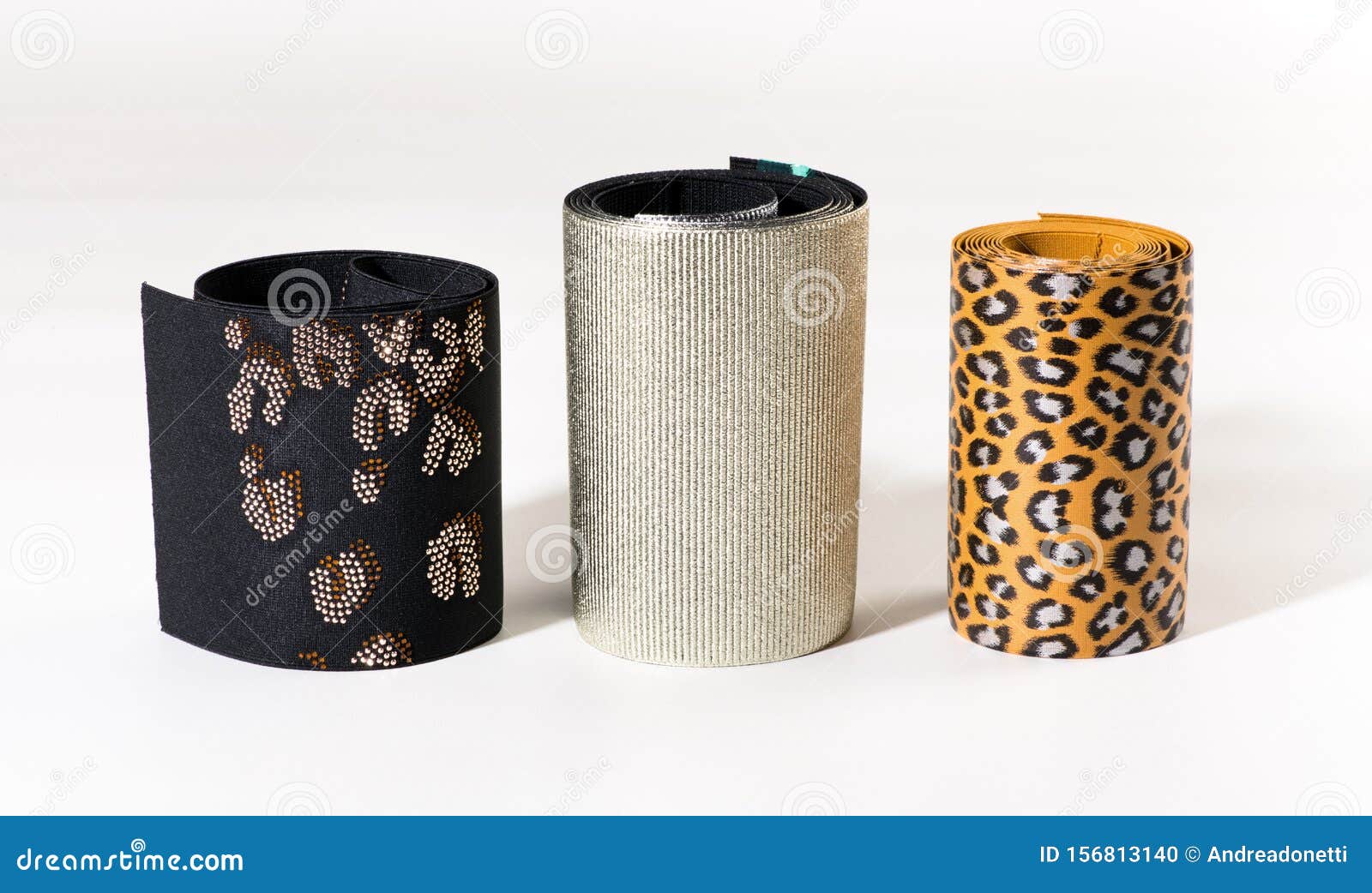 Three Wide Decorative Elastic Ribbons or Bands Stock Photo - Image of ...