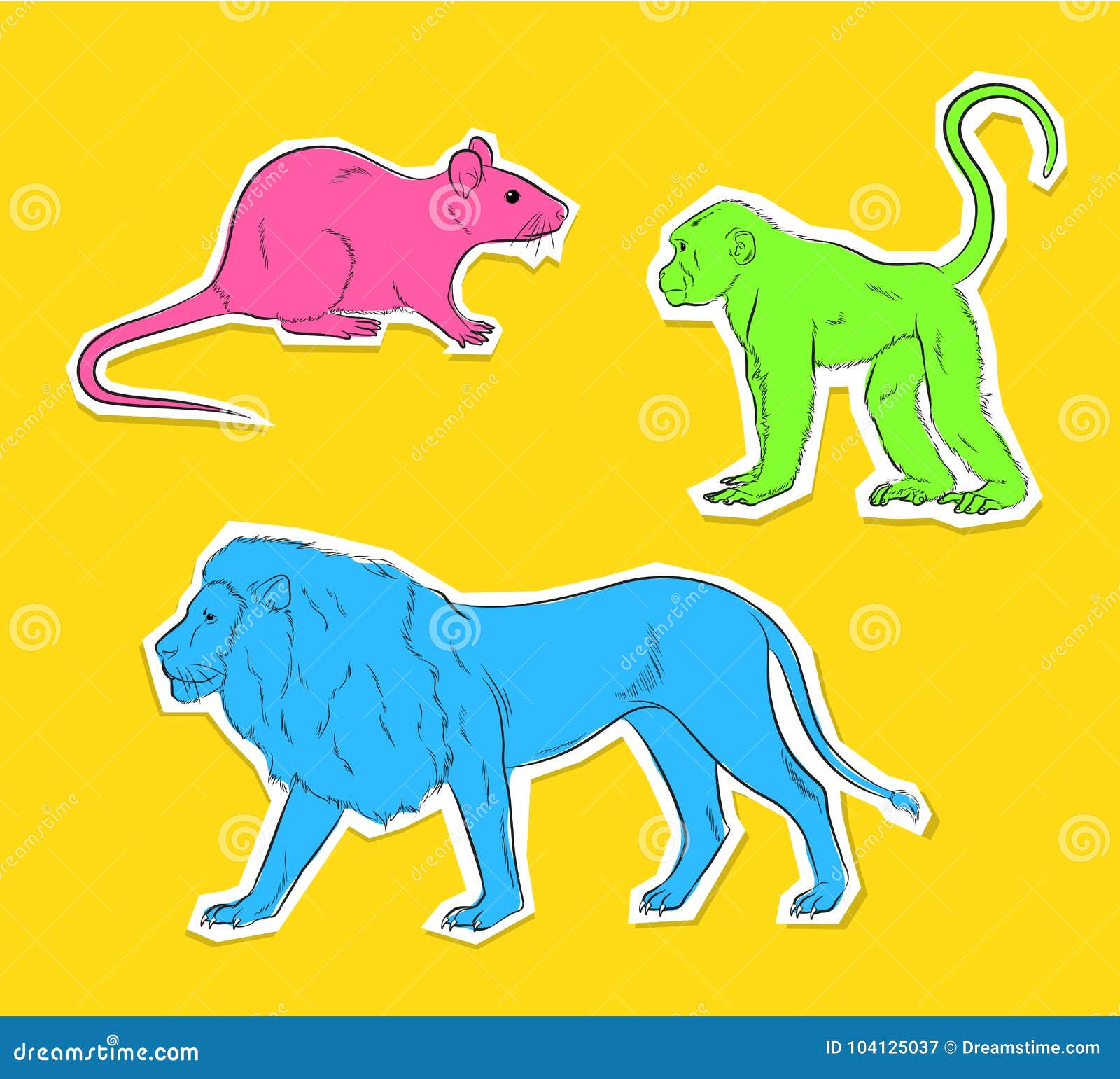 Three Wild Animals Stickers Vector Stock Illustration - Illustration of ...
