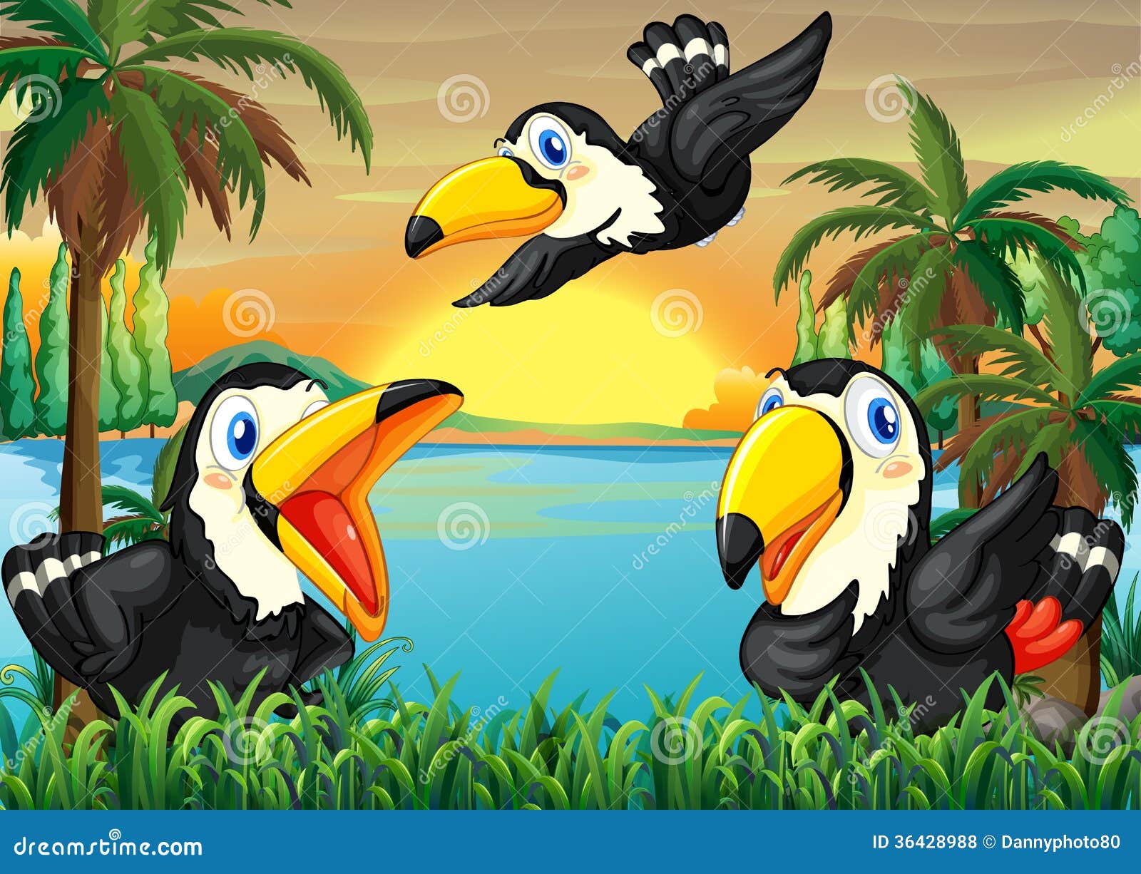 Wild Birds. Funny Ducks Flying And Swimming In Water Brown Wings Vector ...
