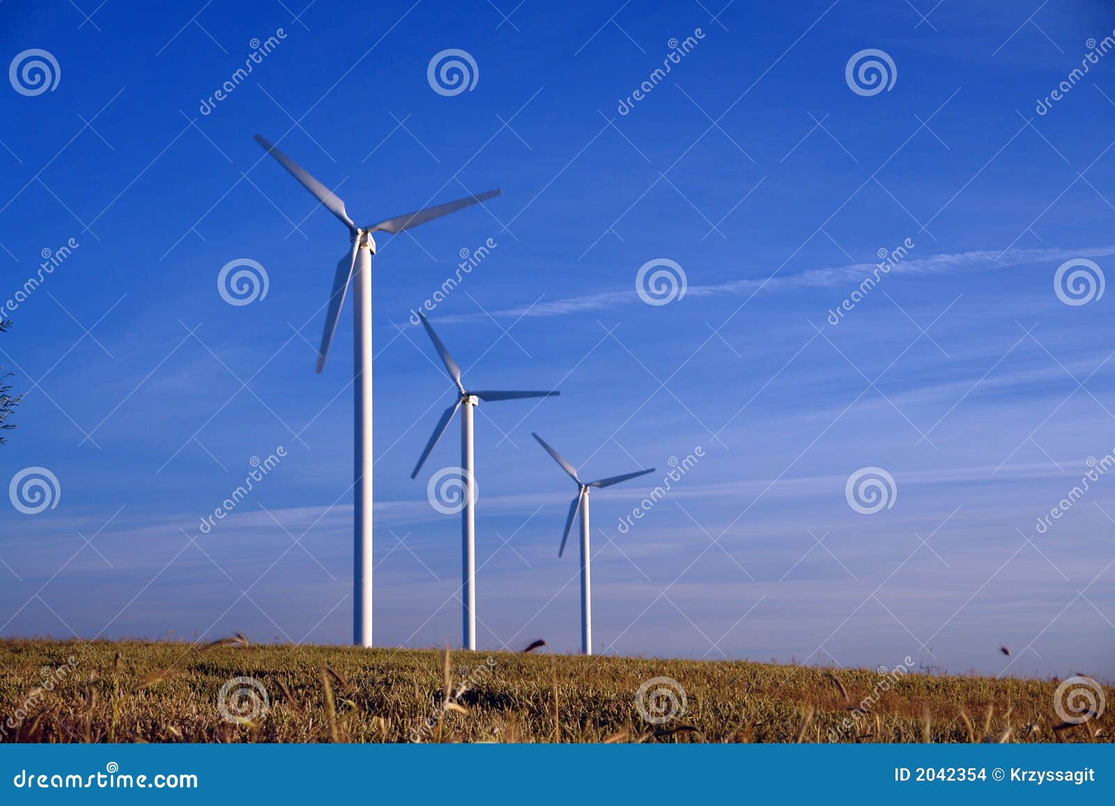 Three Wind Turbines in a Row, Rural Landscape. Stock Photo - Image of ...