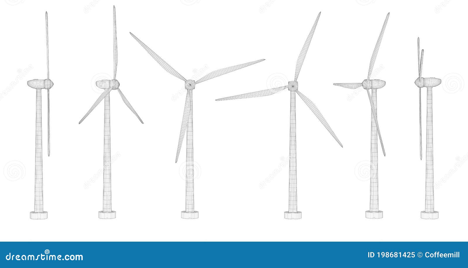 Three Wind Turbines. Set of Vector Images Stock Vector - Illustration ...
