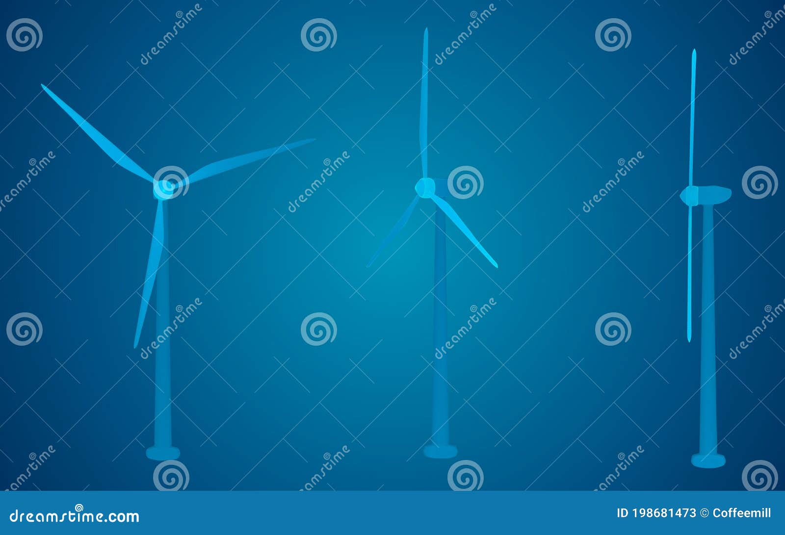 Three Wind Turbines. Set of Vector Images Stock Vector - Illustration ...