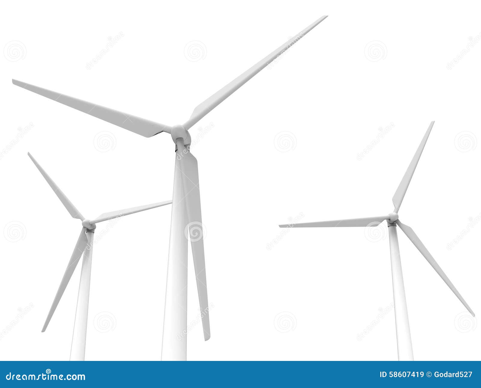 Three Wind Turbines. Set Of Vector Images. Concept Natural Energy ...