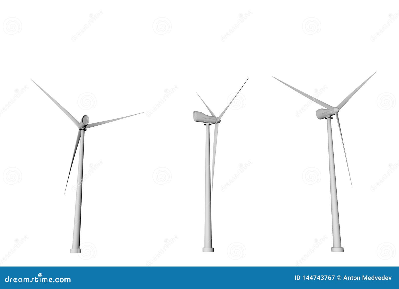 3 Windmills with Different Rotation Angles View from Bottom Isolated on ...