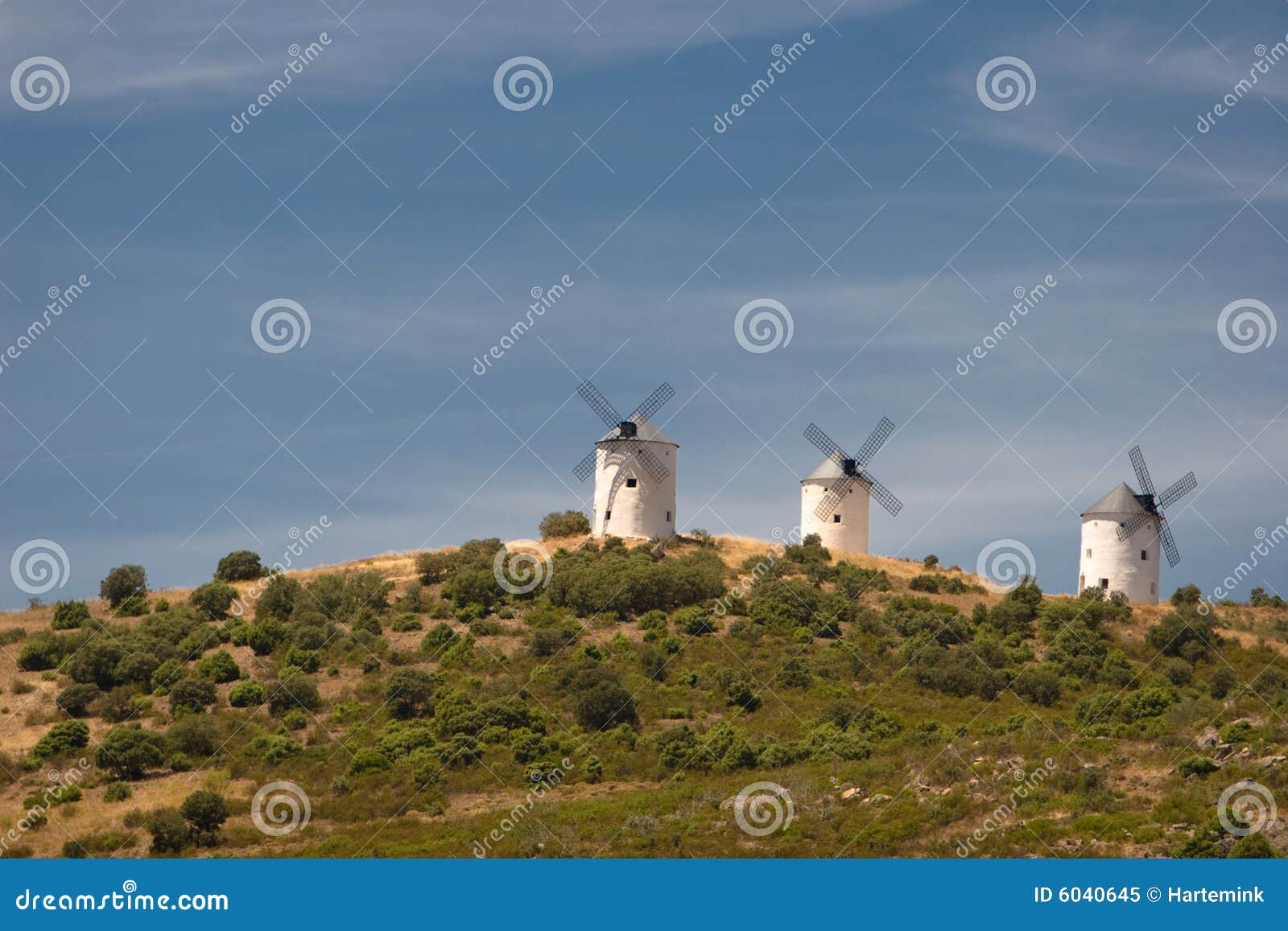 Three Windmills on a Mountain Top Stock Image - Image of landmark ...