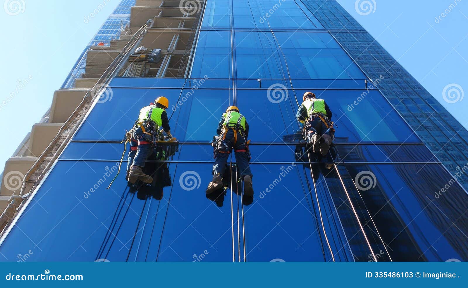 Two Window Washers Cleaning A Modern Building Facade Royalty-Free Stock ...