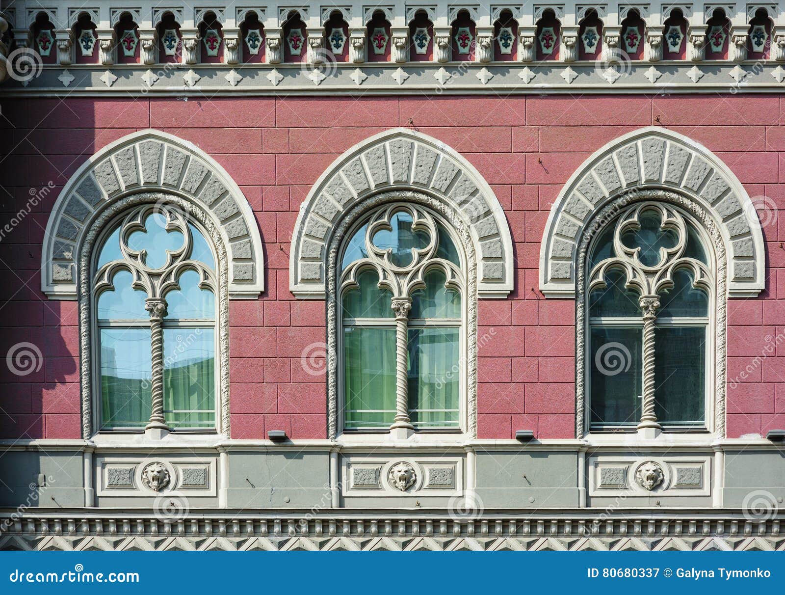 Three Windows with Arches in Old Architectural Building Stock Image ...