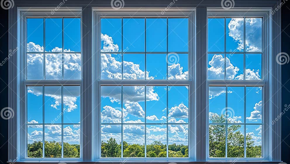 Three Windows with a Blue Sky in the Background Stock Photo - Image of ...