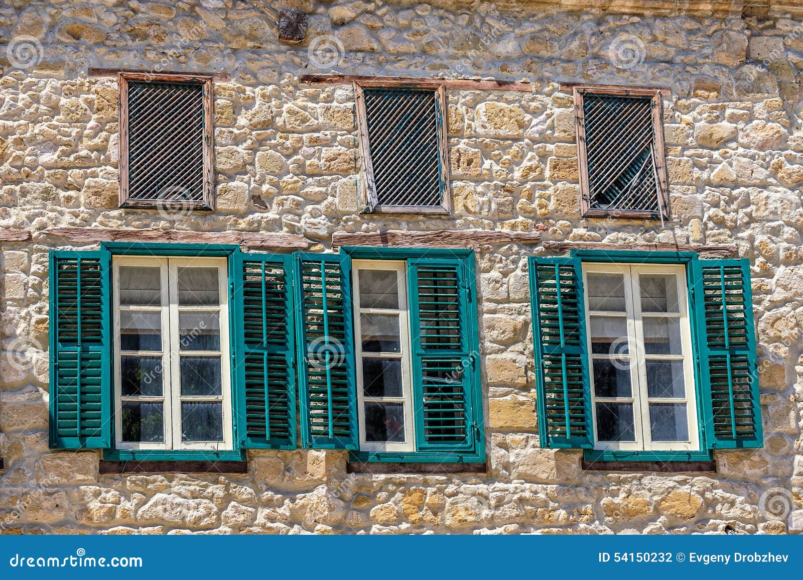 Three Windows on Facade of House Stock Photo - Image of wooden ...