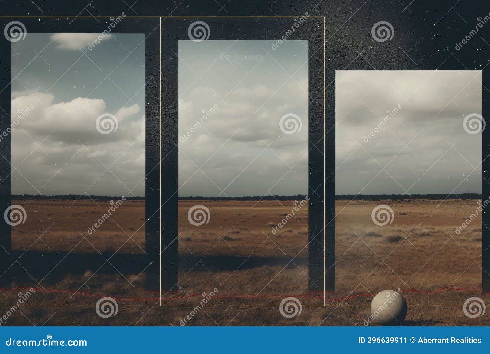 Three Windows in a Field with a Ball in the Middle Stock Illustration ...