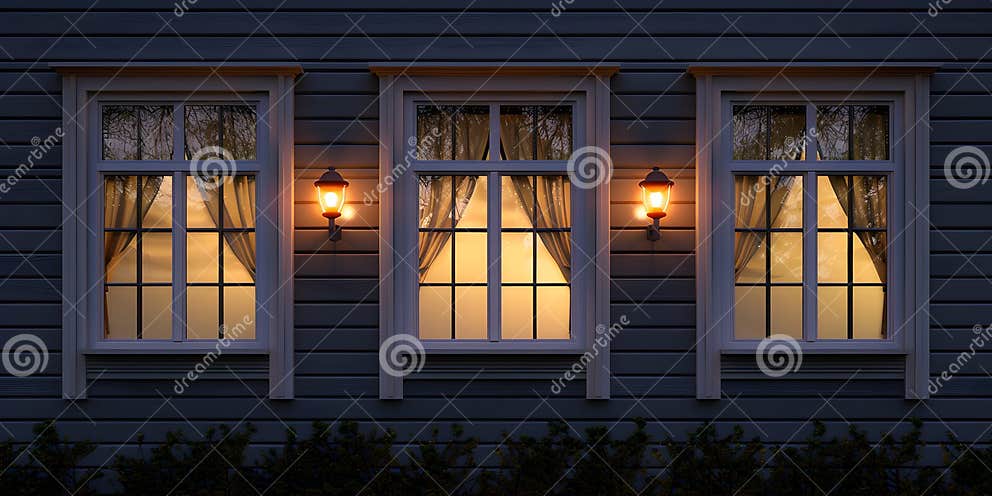 Three Windows with Light in the House Stock Image - Image of background ...