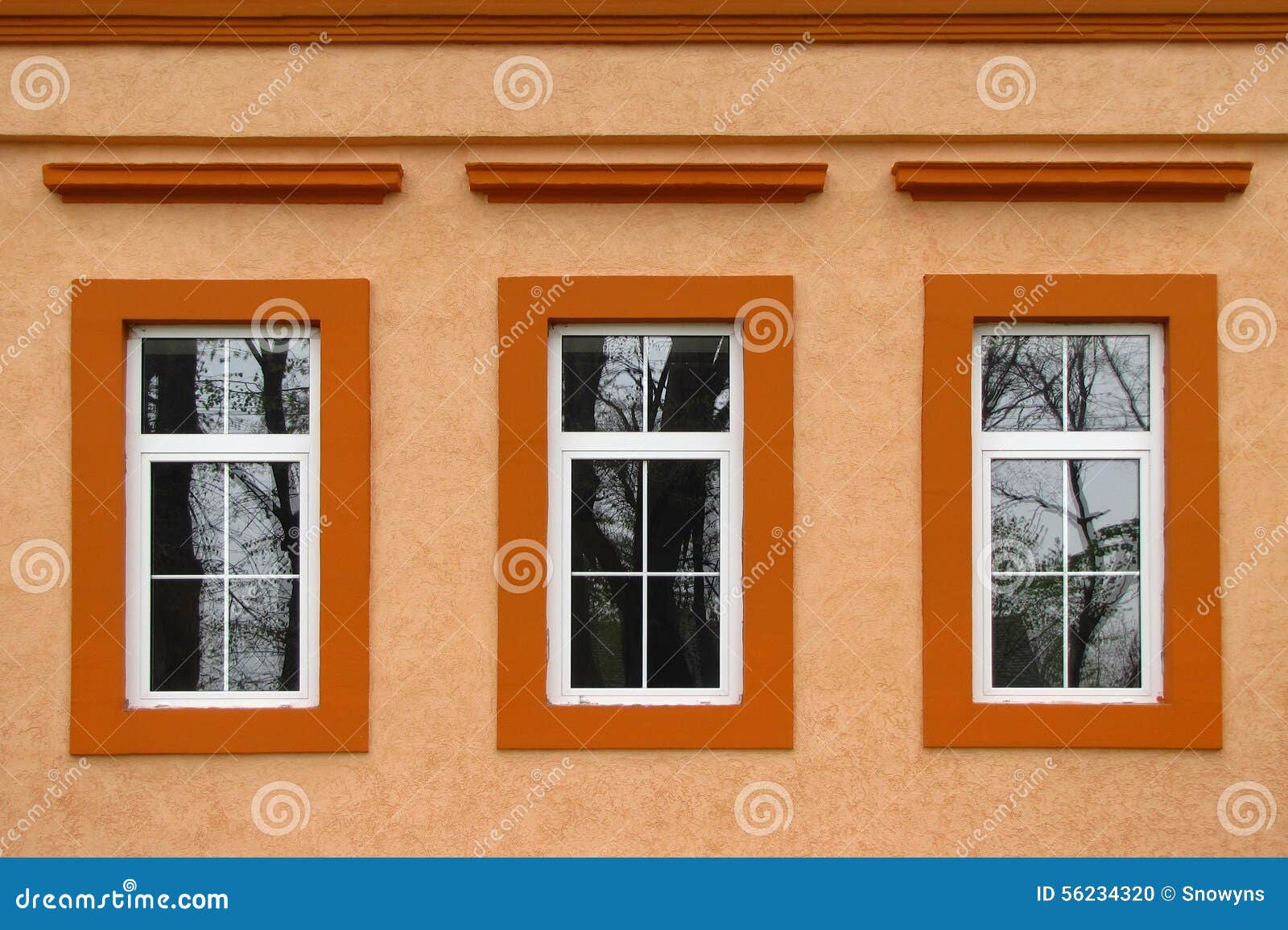 Three Windows on the Orange Wall Stock Photo - Image of house, three ...