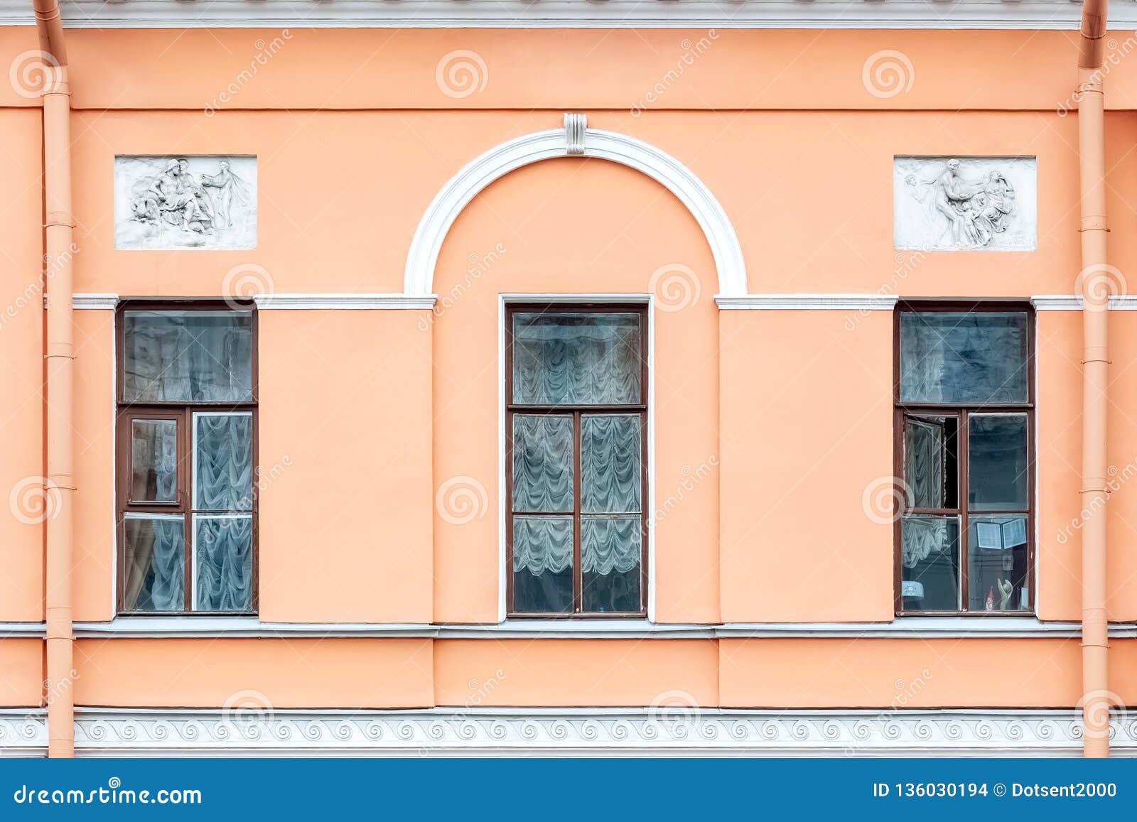 Three windows on the pink stock photo. Image of architectural - 136030194