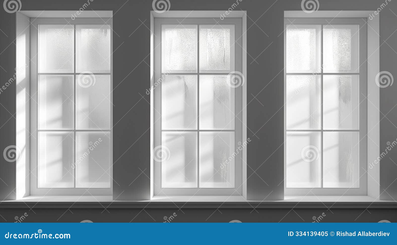 Three Windows with White Curtains and Sunlight Stock Illustration ...