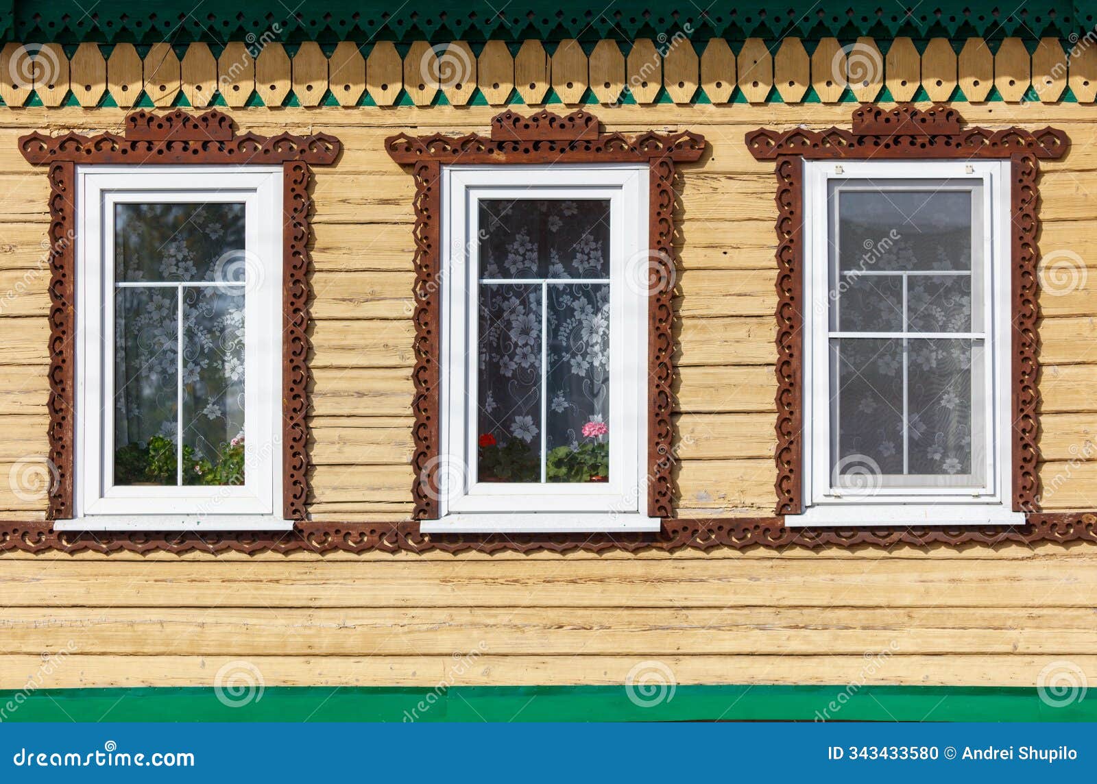 Three Windows with Wooden Frames and White Panes Stock Photo - Image of ...