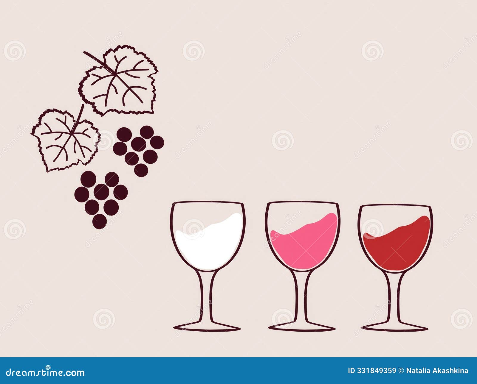 Three Wine Glasses Displaying Different Types of Wine Alongside Grapes ...