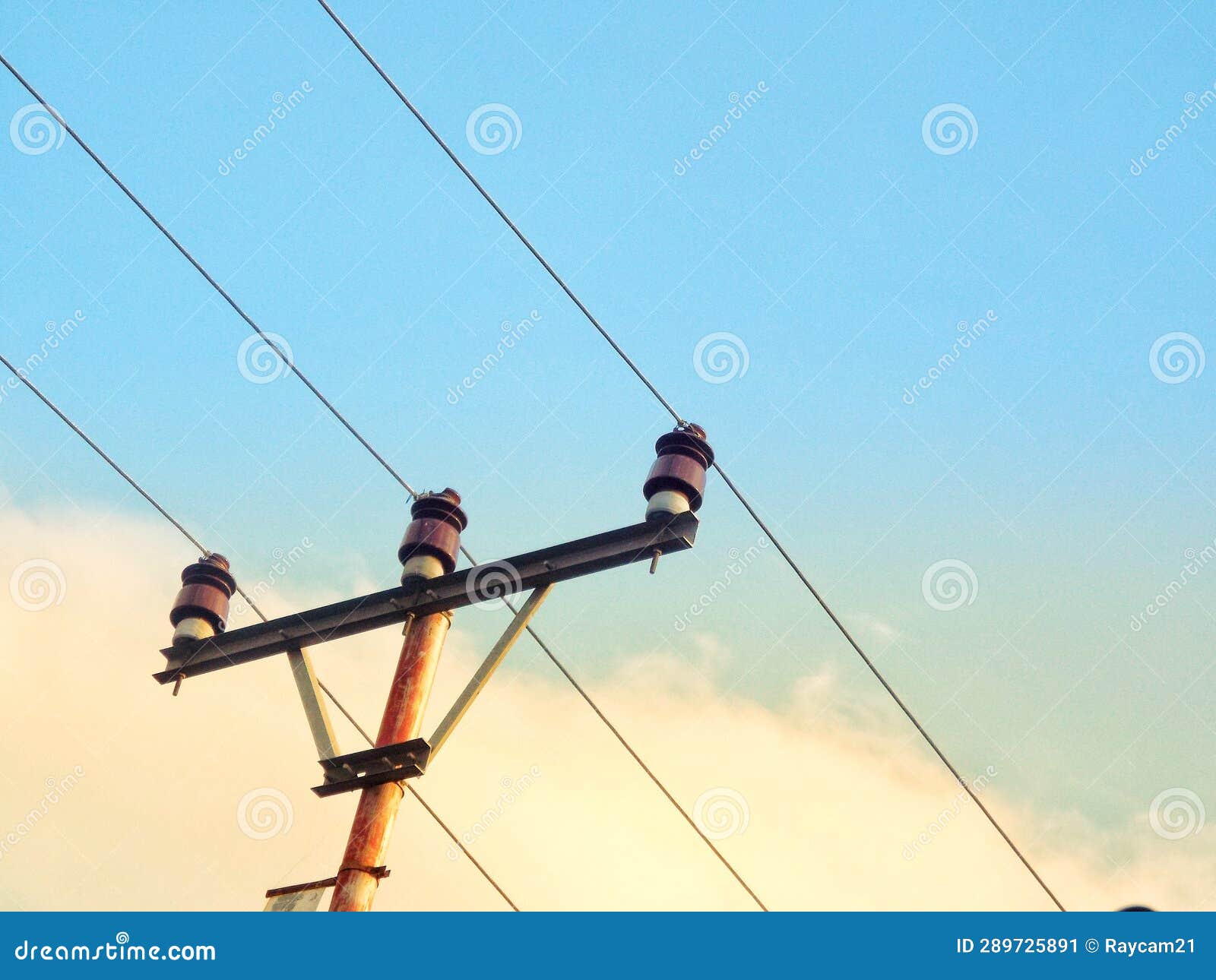 Three-wire Electric Pole Under the Evening Sky Stock Image - Image of ...