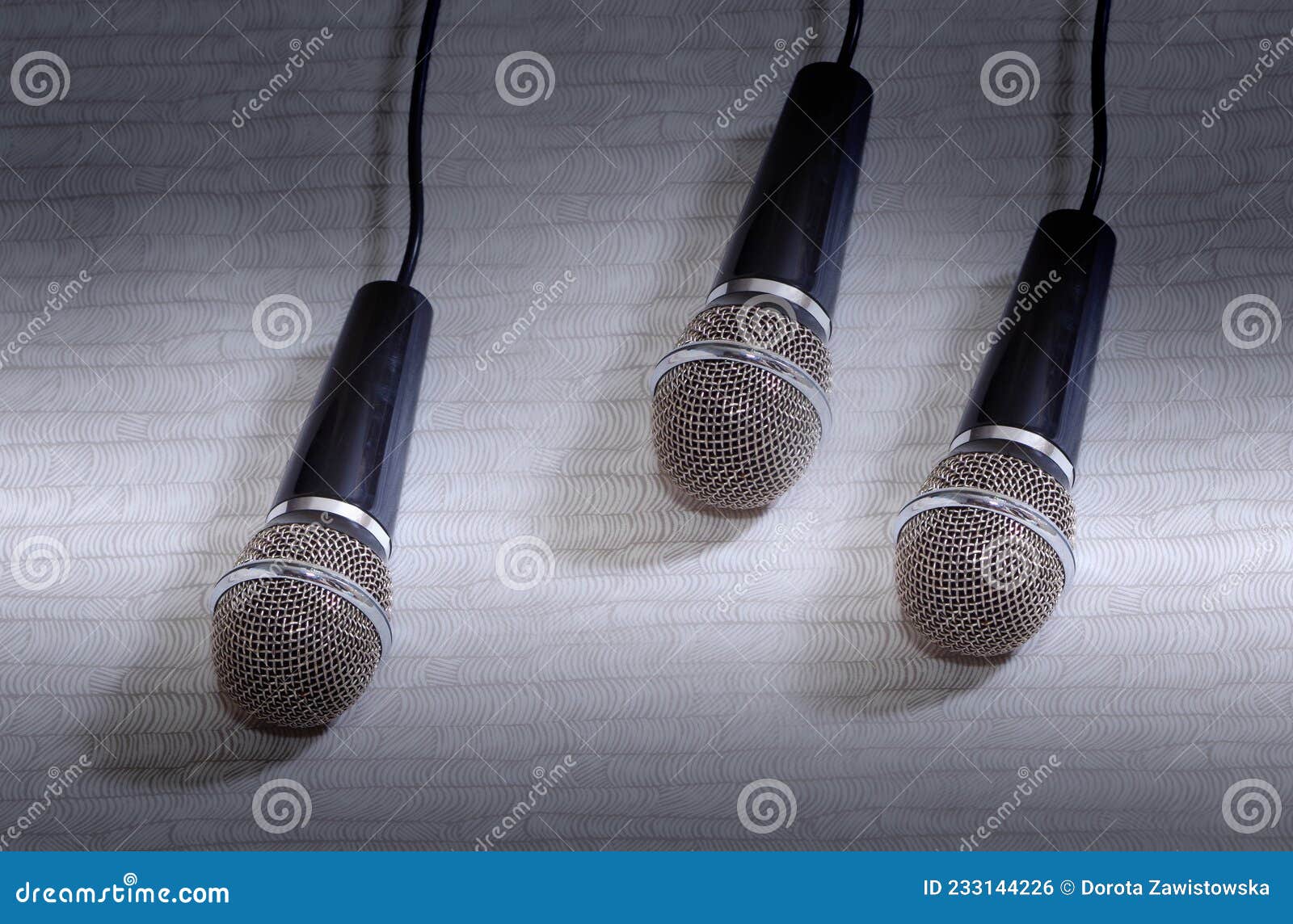 Three wired microphones stock photo. Image of voice - 233144226