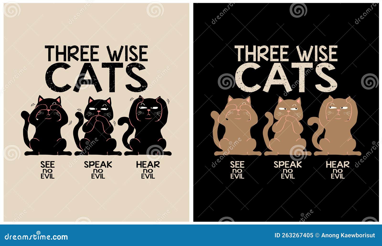 Three Wise Cats - Cat Lover Stock Vector - Illustration of meow, funny ...