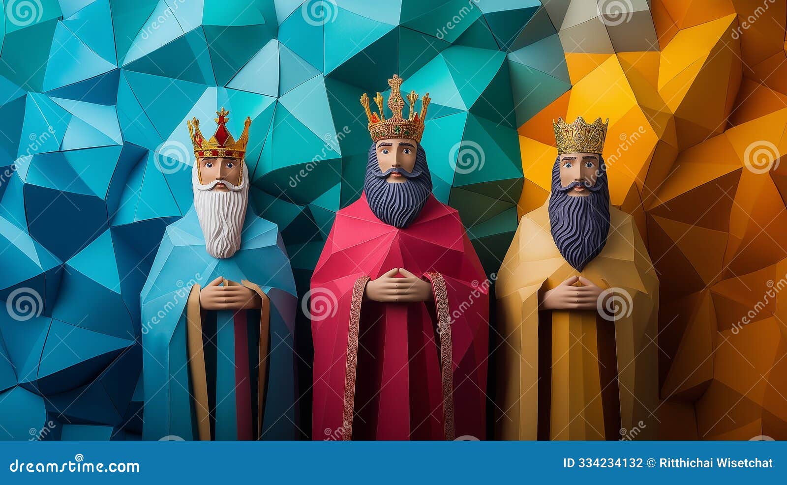 Three Wise Men, Dressed in Colorful Robes, Presenting Gifts in a ...