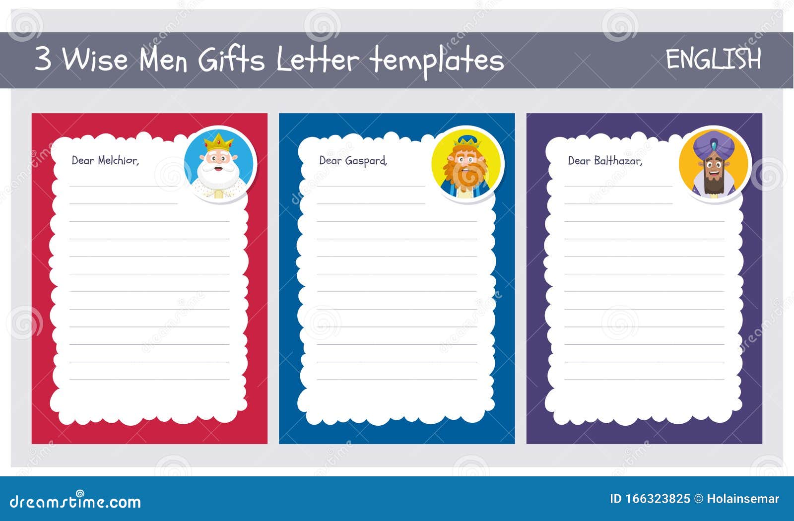 Three Wise Men Letter Template Collection. English Cartoon Vector ...