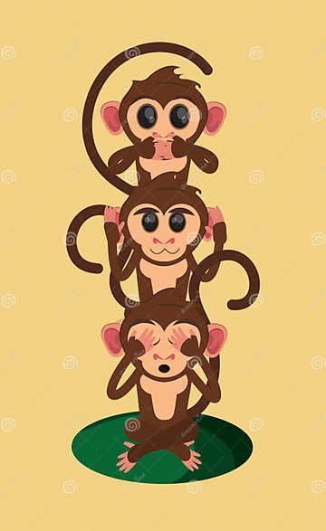 Three wise monkeys cartoon stock vector. Illustration of scratching ...