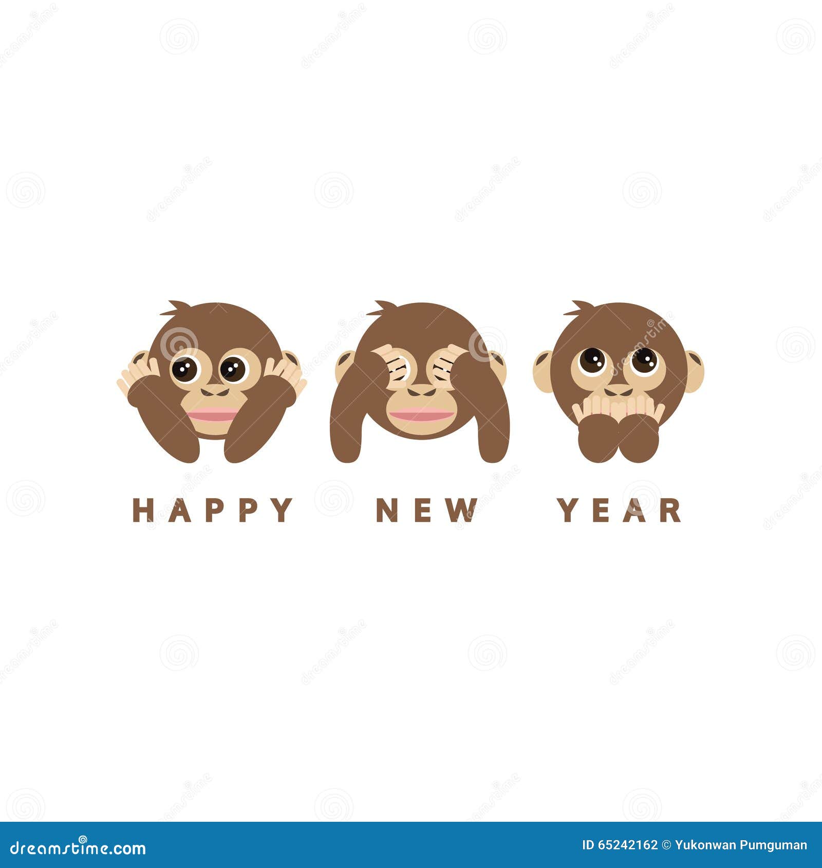 Three Wise Monkeys, Happy New Year 2016 Card, Vector Stock Vector ...
