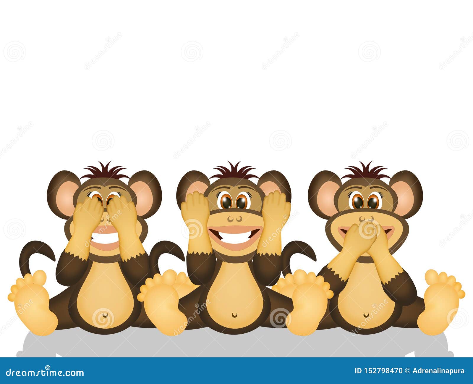 The three wise monkeys stock illustration. Illustration of cute - 152798470
