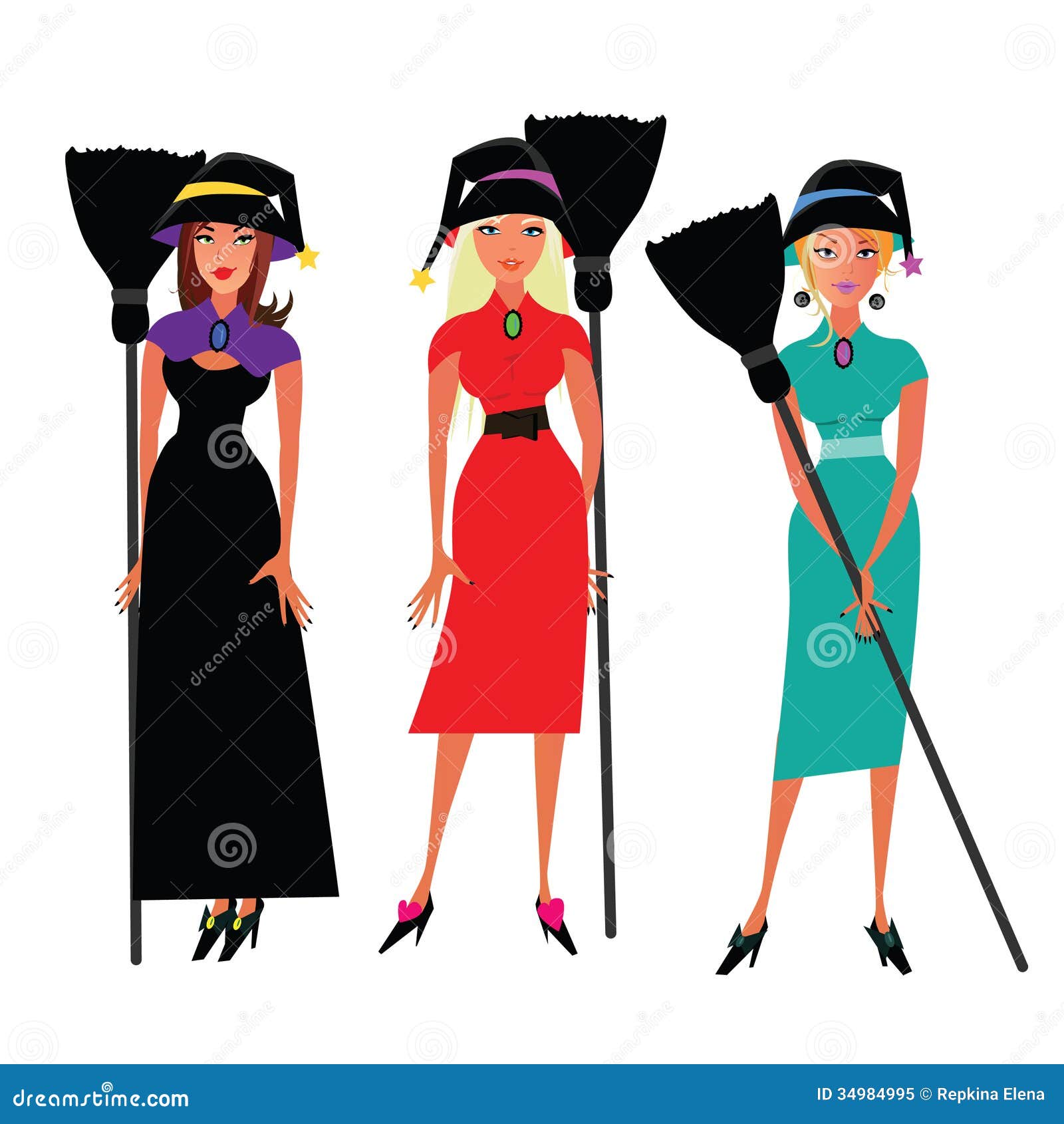 Three witches characters stock vector. Illustration of witch - 34984995
