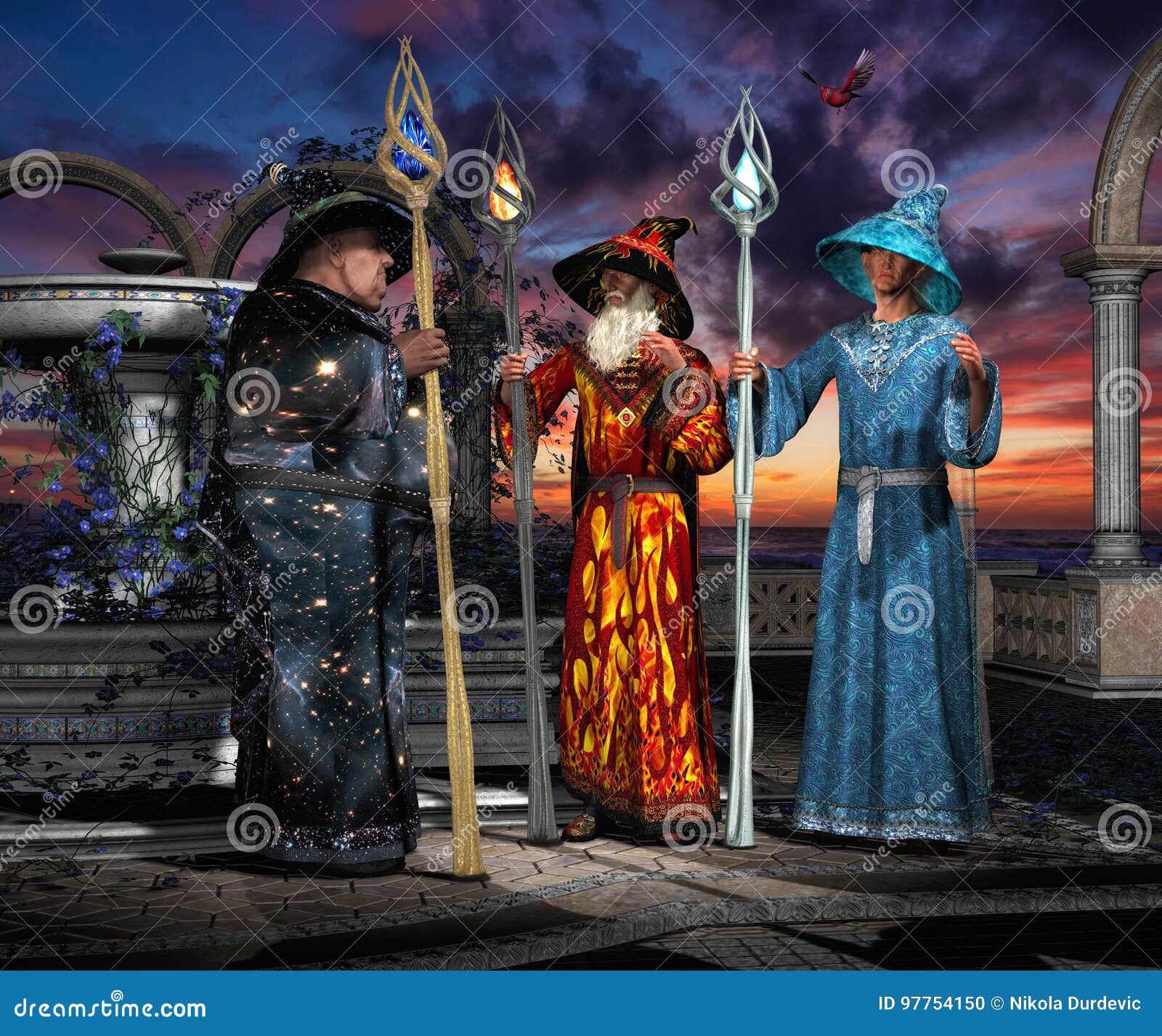 Three Wizards during Counseling 01 Stock Illustration - Illustration of ...