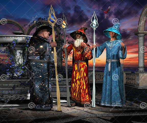 Three Wizards during Counseling 01 Stock Illustration - Illustration of ...