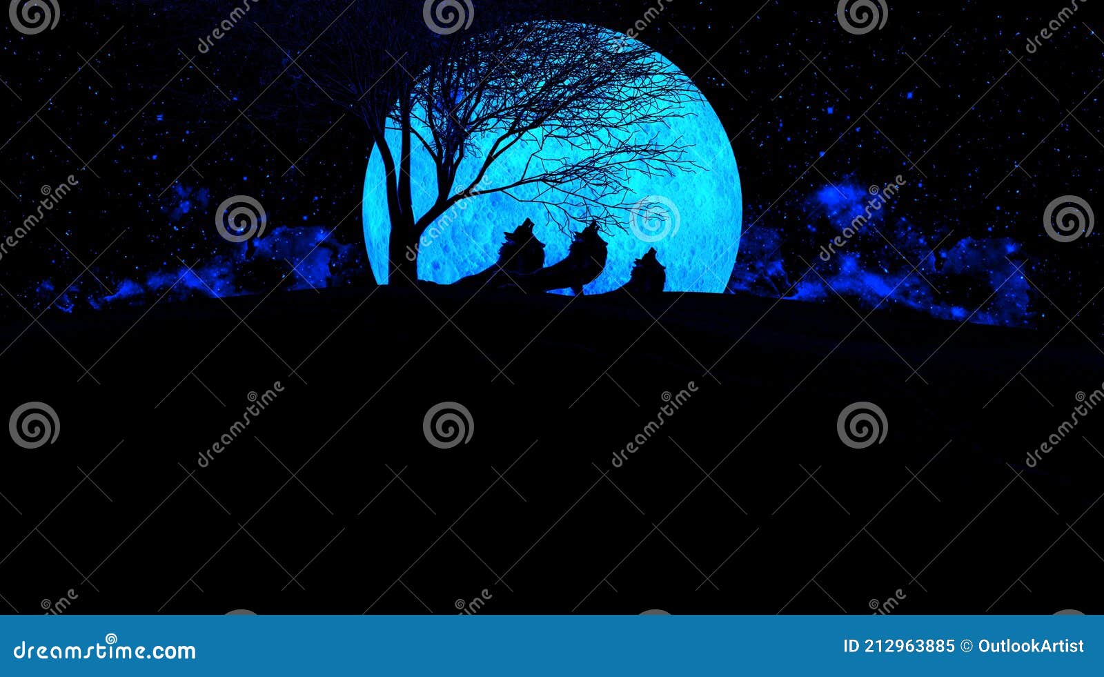 Three Wolf Howling During Full Moon Night, A Howl Can Communicate ...