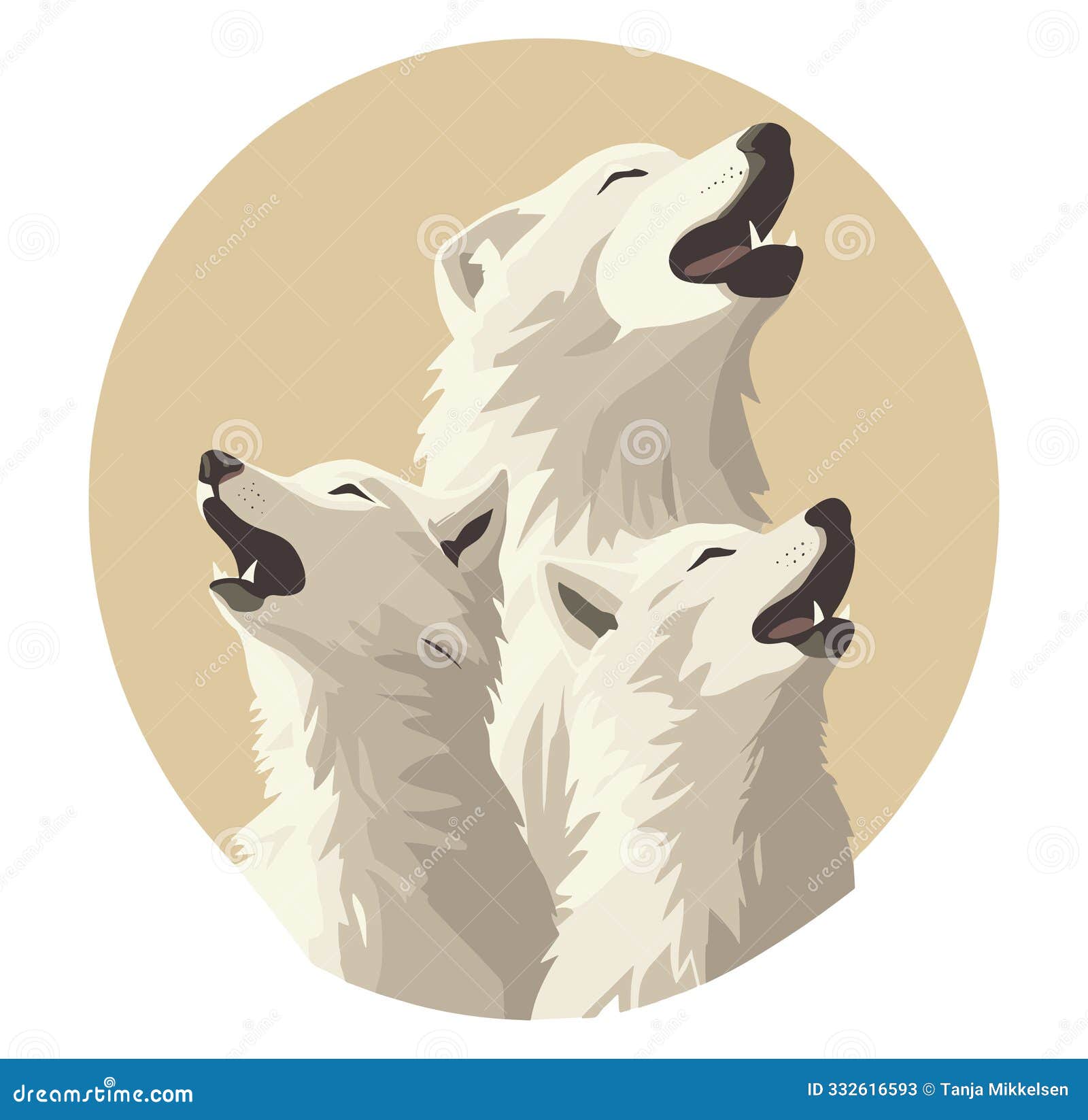 Three Wolves Howling Together Stock Illustration - Illustration of ...