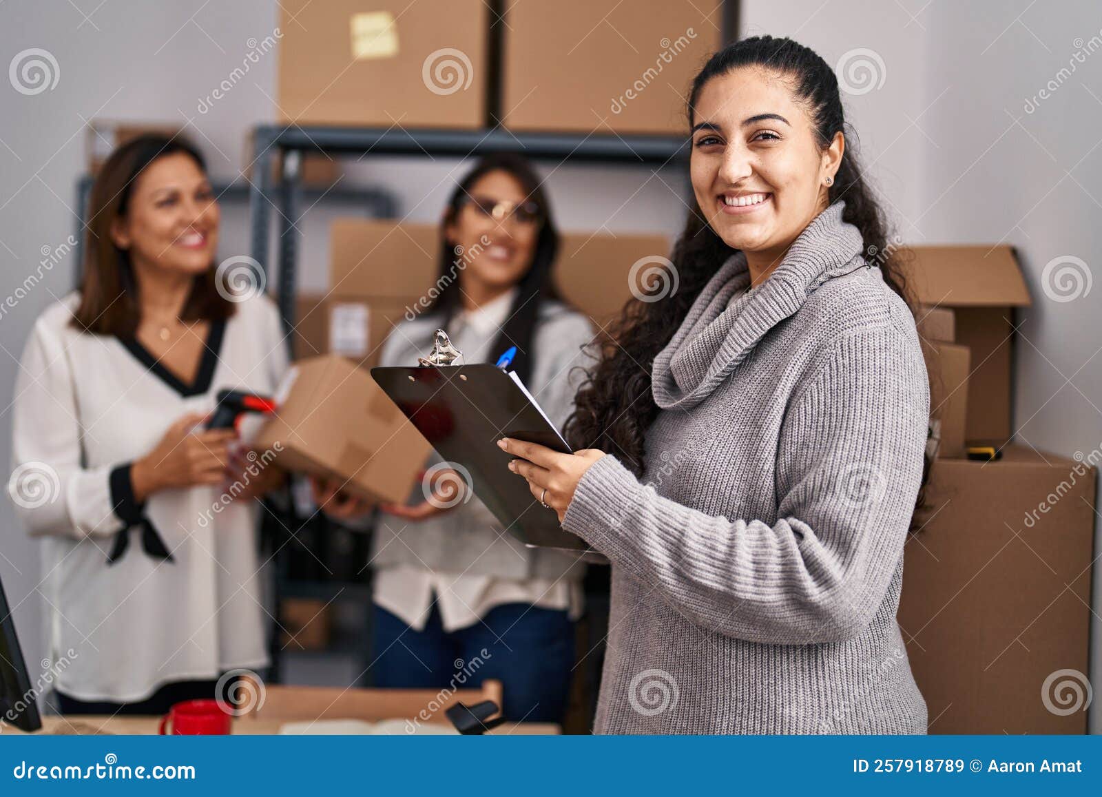 Three Woman Ecommerce Business Workers Scanning Package Working at ...
