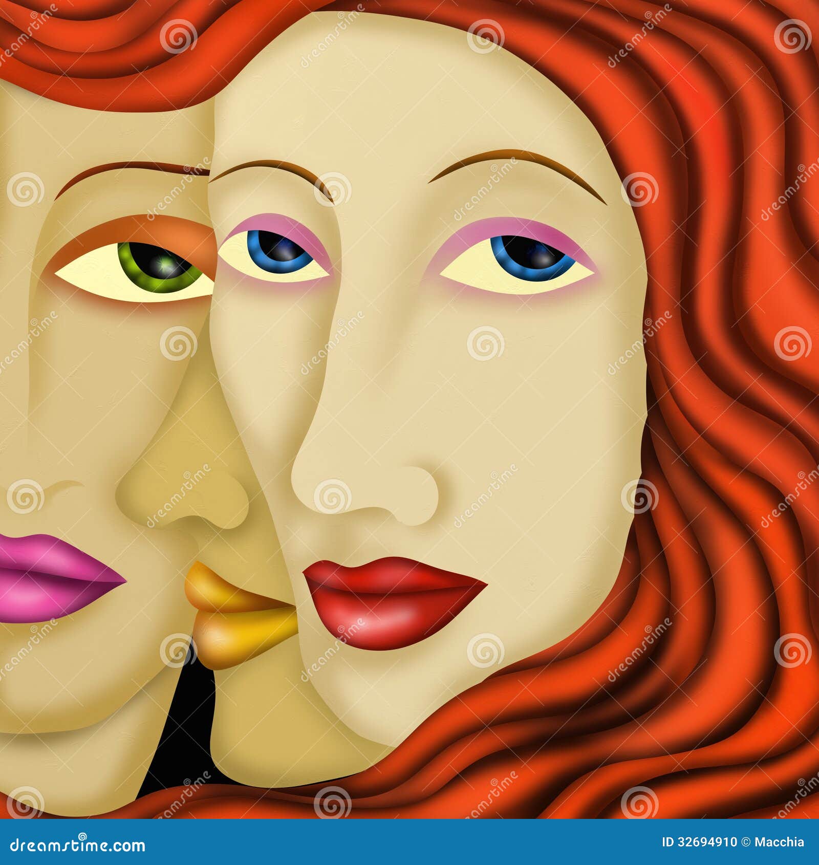 Three women stock illustration. Illustration of fantasy - 32694910