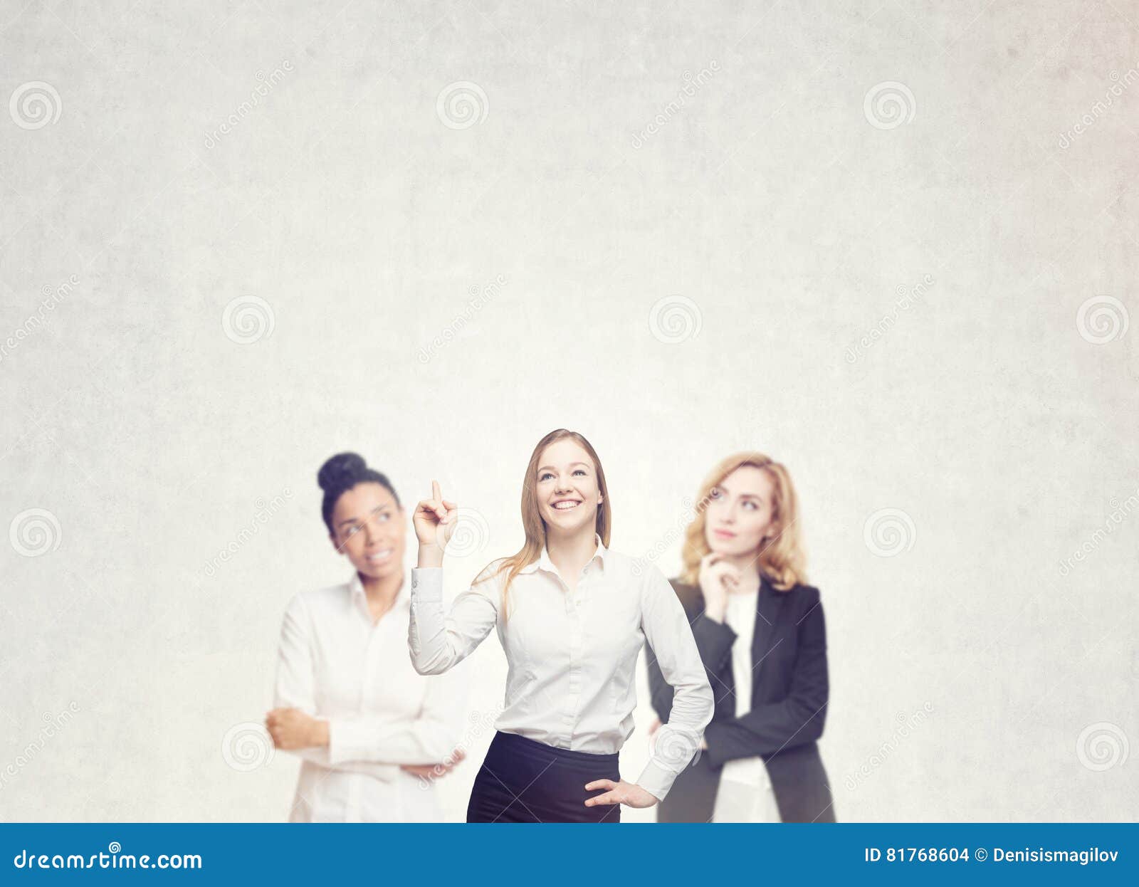 Three Women Brainstorm Near Concrete Wall Stock Photo - Image of cute ...