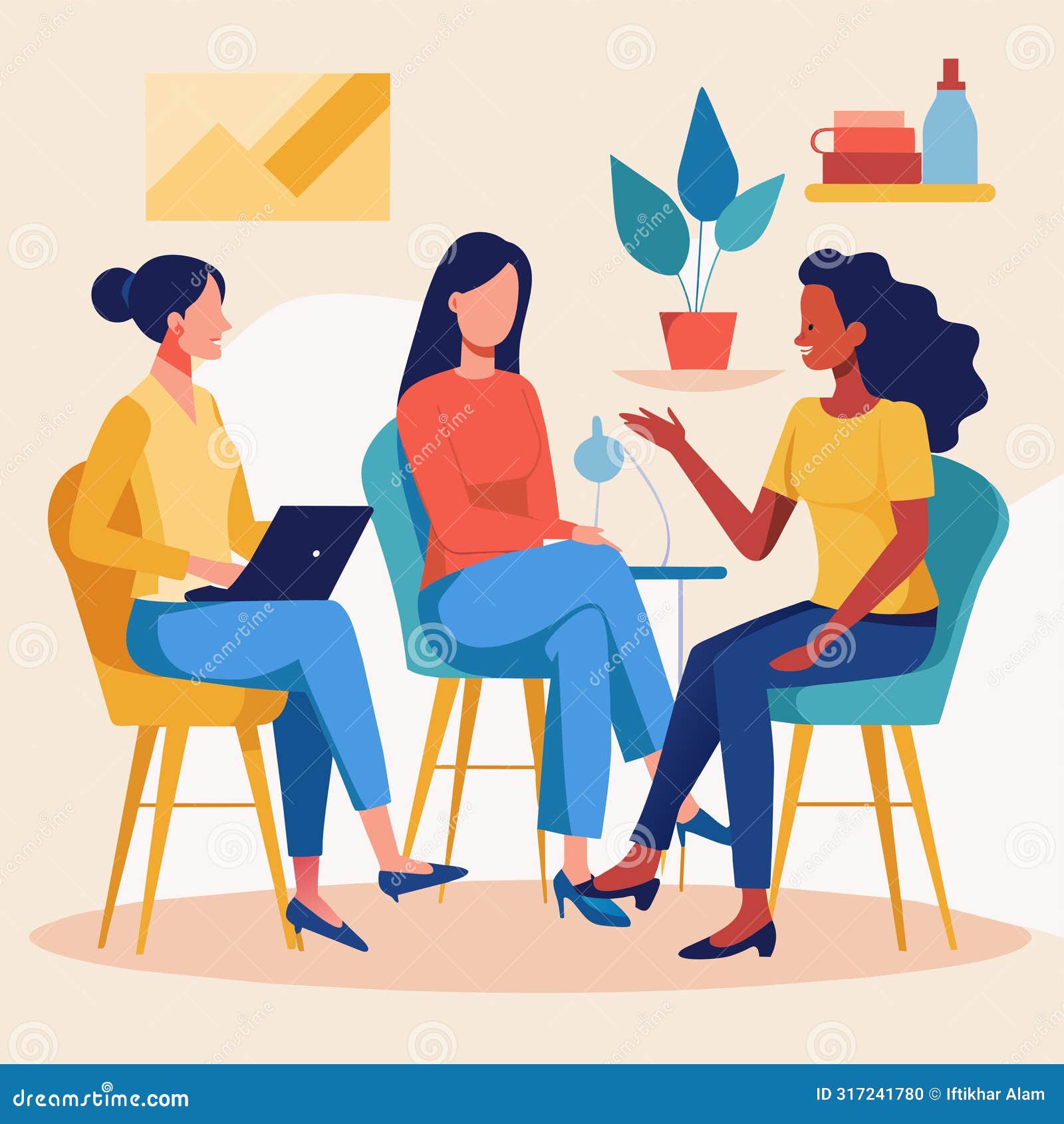 Three Women are Engaged in a Conversation while Seated at a Table ...
