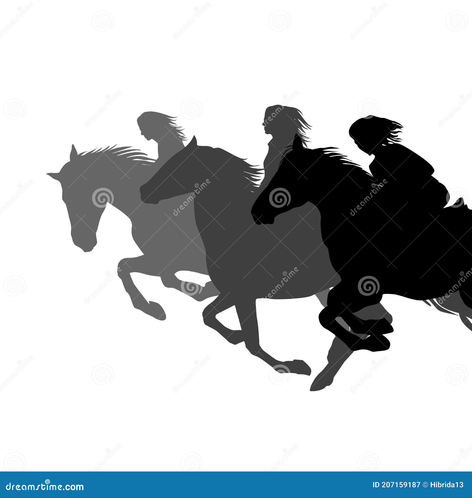 Three Women Galloping Horses in a Race Riding Stock Vector ...