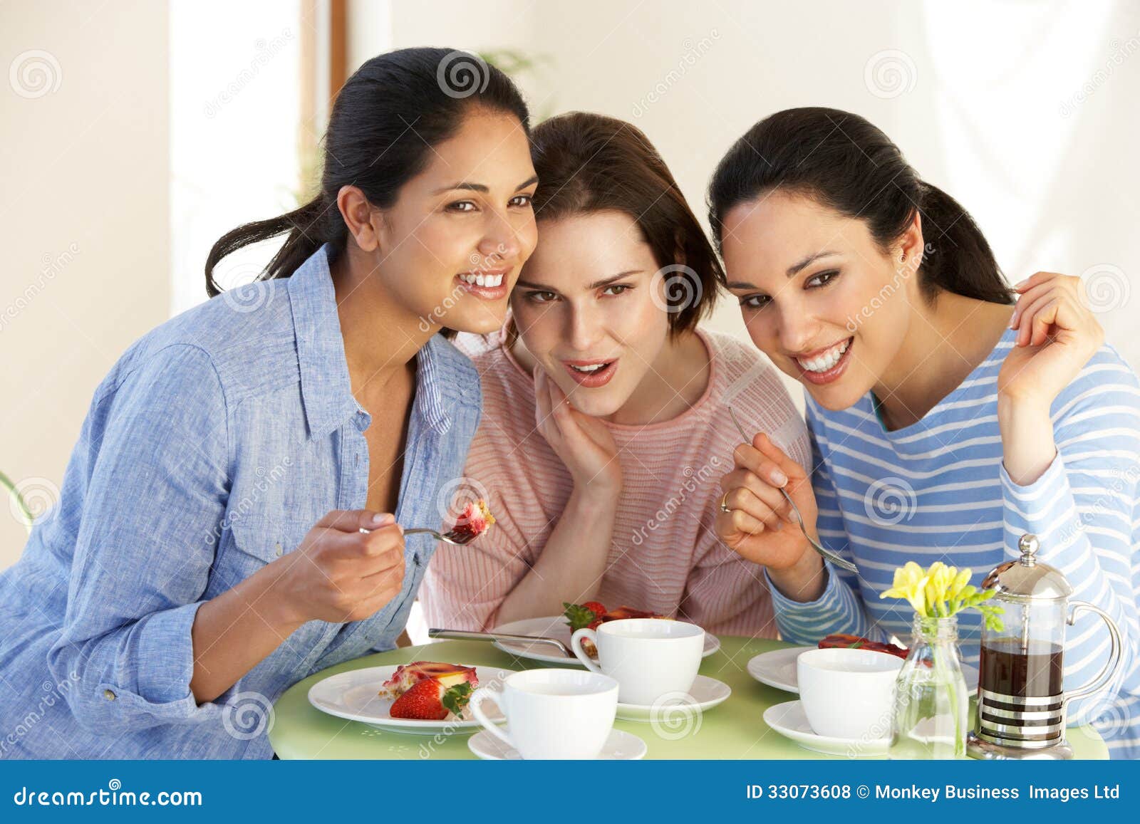 Three Women Having Snack in Cafe Stock Photo - Image of person, shop ...